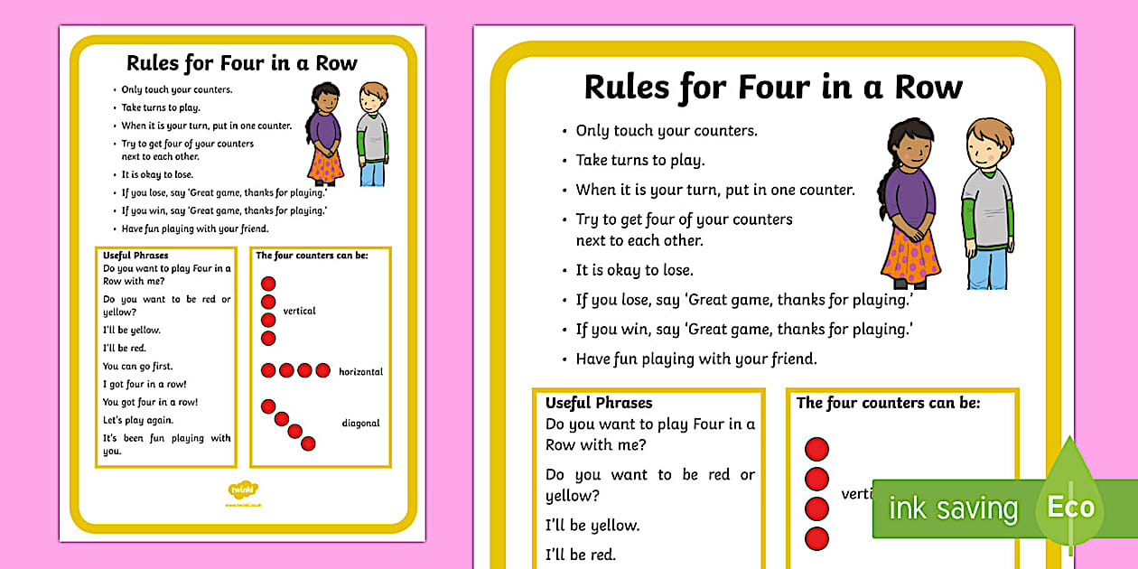Four in a Row Rules and Social Scripts (teacher made)