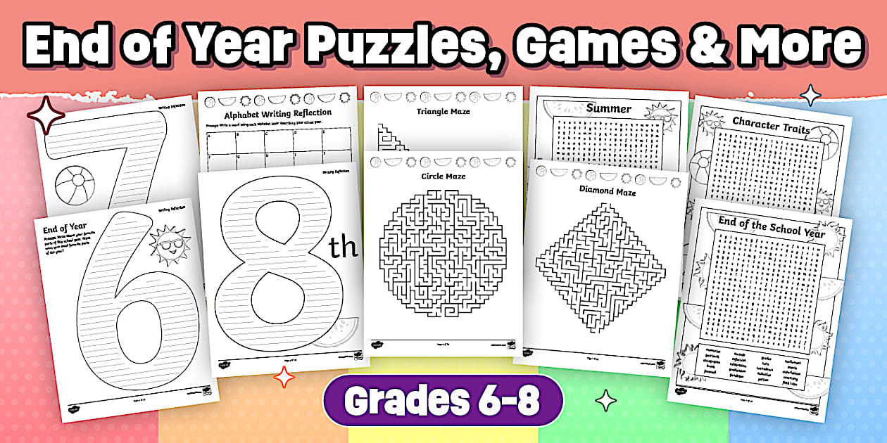 End of Year Activity Bundle for 6th-8th Grade | No-Prep Puzzles, Games ...
