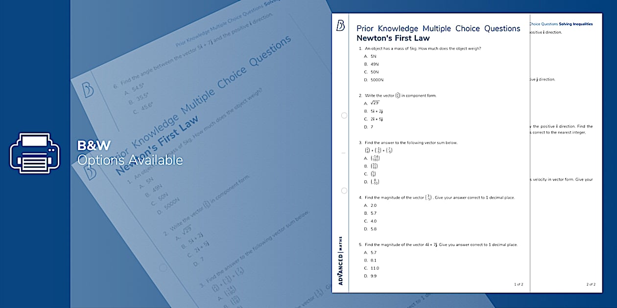 👉 Newton's First Law - Prior Knowledge Multiple-Choice Questions