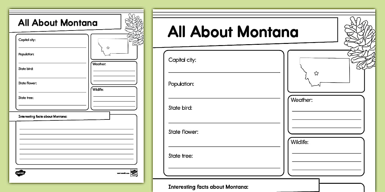 All About Montana Research Worksheet for K-2nd Grade