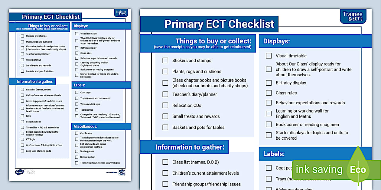 ECT Checklist - Primary Resource (teacher made) - Twinkl