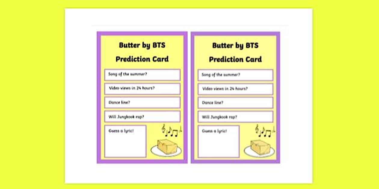 👉 Butter by BTS Prediction Cards | Primary Resources