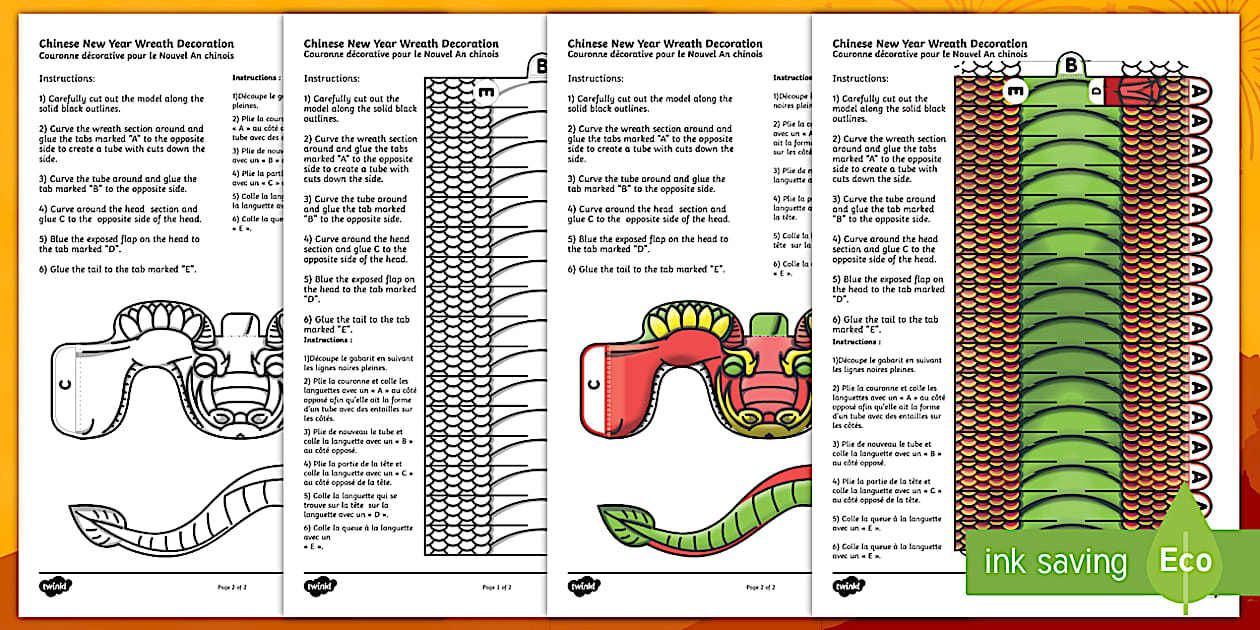 Chinese New Year Dragon Wreath Decoration Printable Worksheet / Worksheet