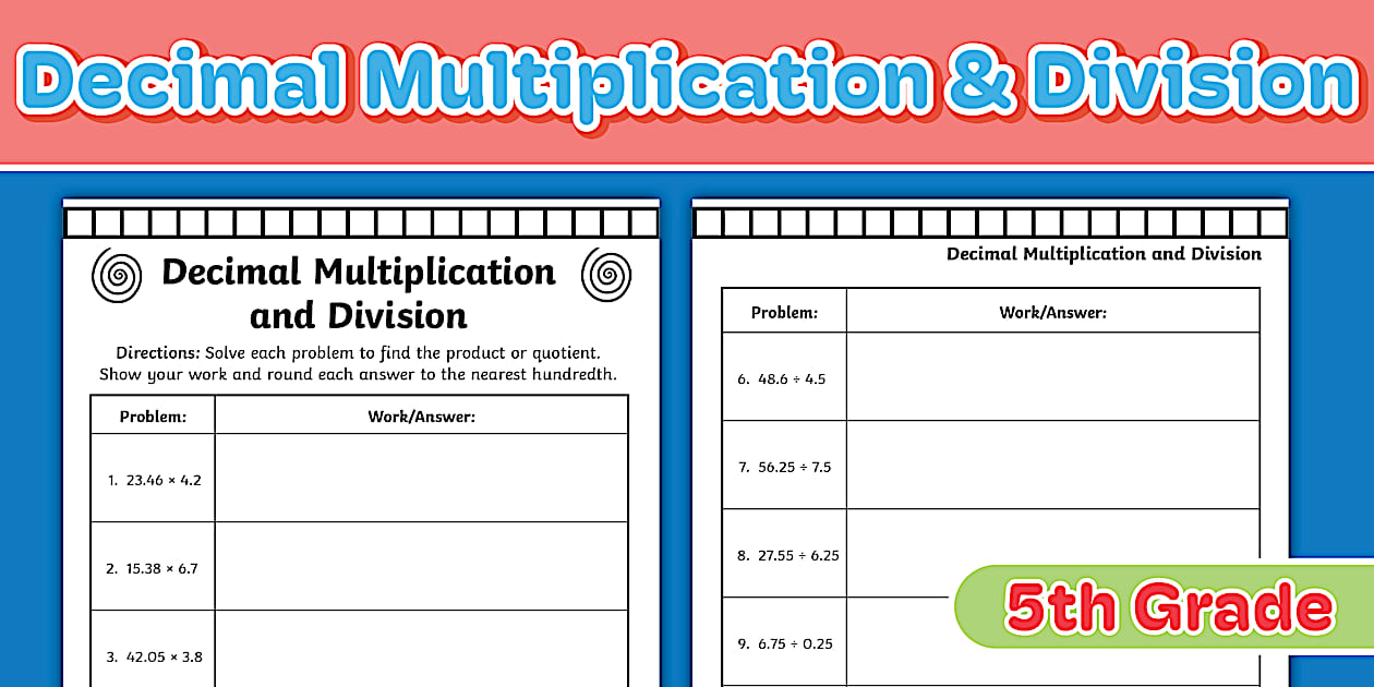 Fifth Grade Decimal Multiplication and Division Worksheet
