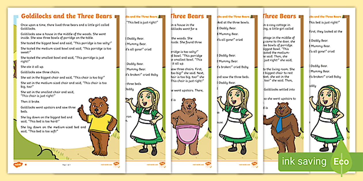 Lower Ability Goldilocks and the Three Bears Differentiated Reading