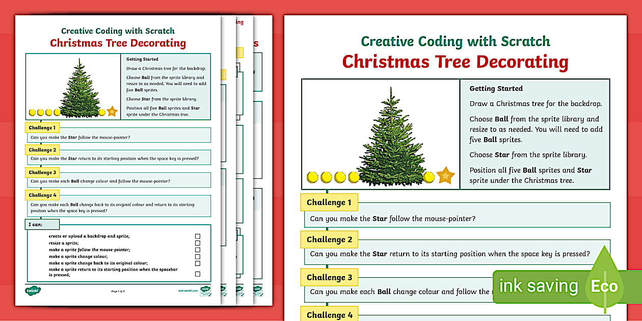 Christmas Tree Decorating Scratch Worksheet - Computing KS2
