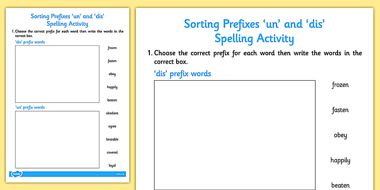 Sorting Prefixes 'un' And 'dis' Activity - ESL Prefix Resources
