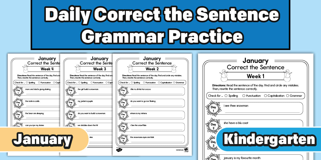 January Daily Correct the Sentence Grammar Practice