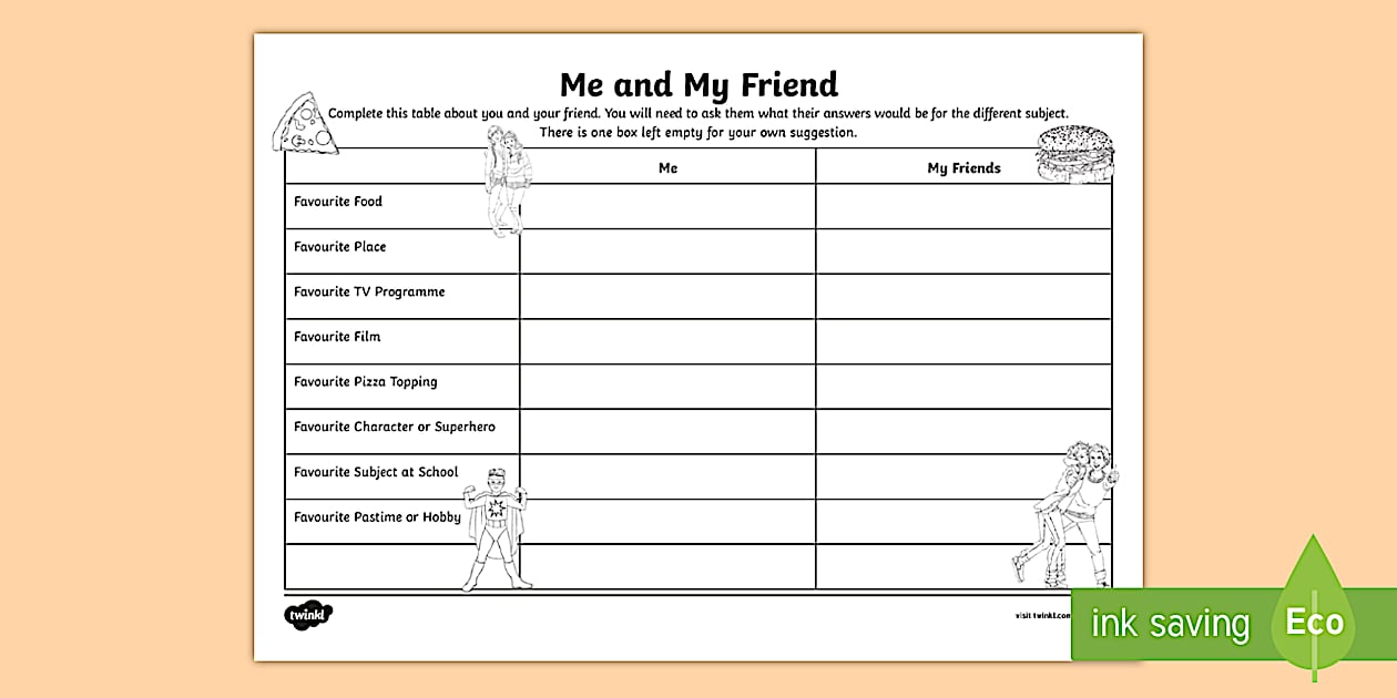 Me and My Friend Worksheet (Hecho por educadores) - Twinkl