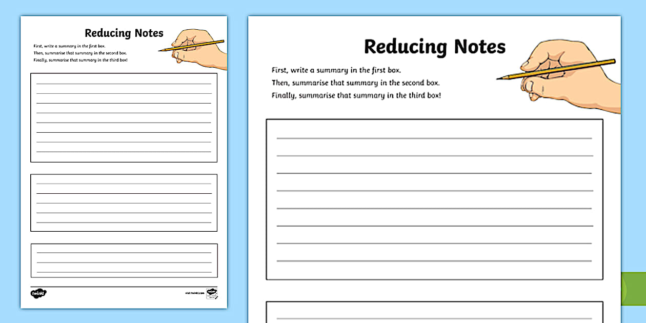 Reducing Notes Worksheet / Worksheet - Twinkl