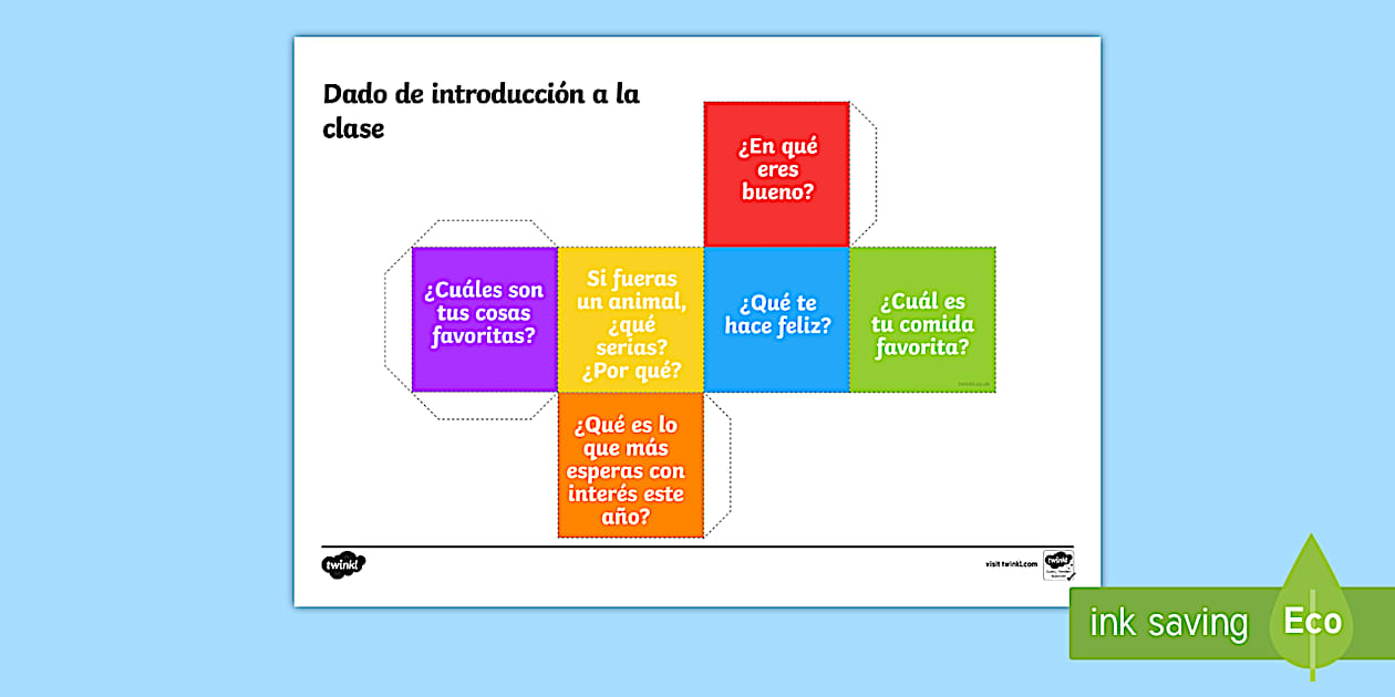 Dado con preguntas para introducir a la clase Modelo de papel - Class