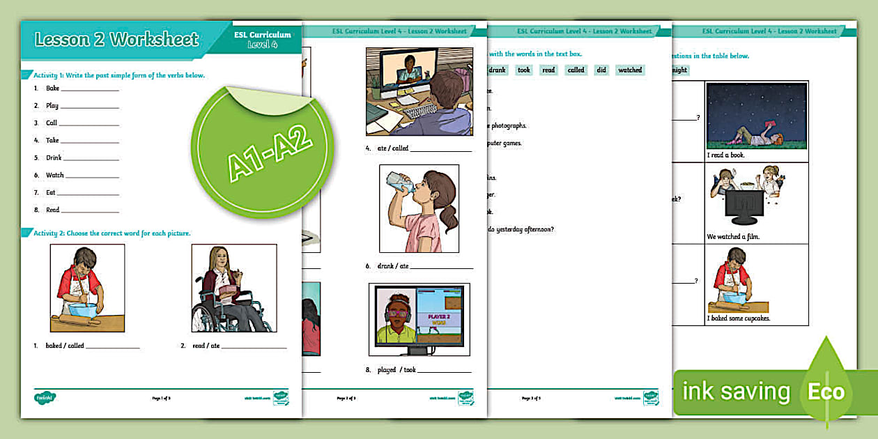 ESL Curriculum Level 4, Lesson 2 Worksheet - Twinkl