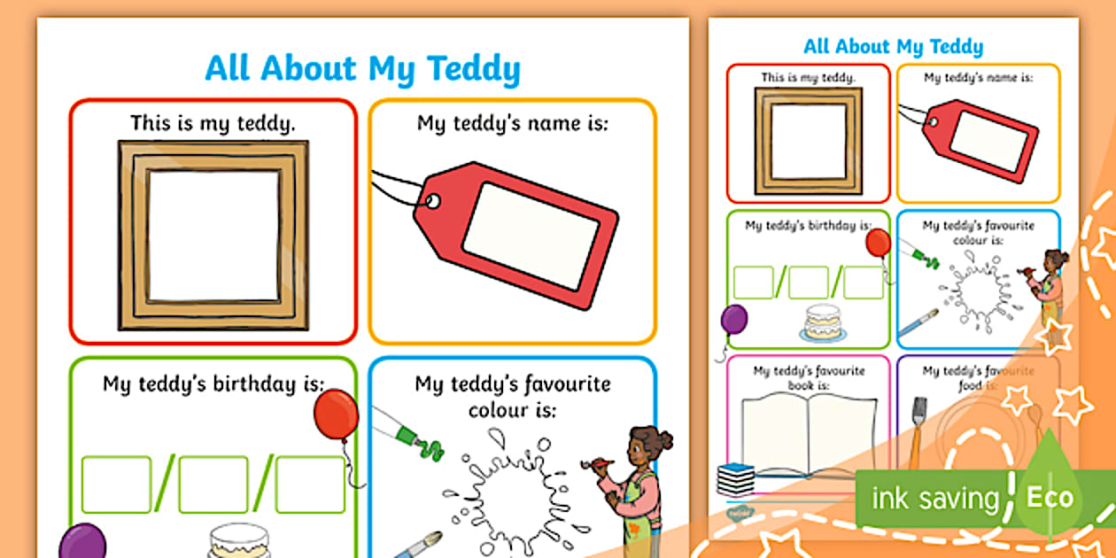 All About My Teddy Worksheet (teacher made) - Twinkl