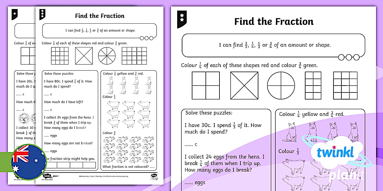 Year 2 Number: Find the Fraction Home Learning - Twinkl