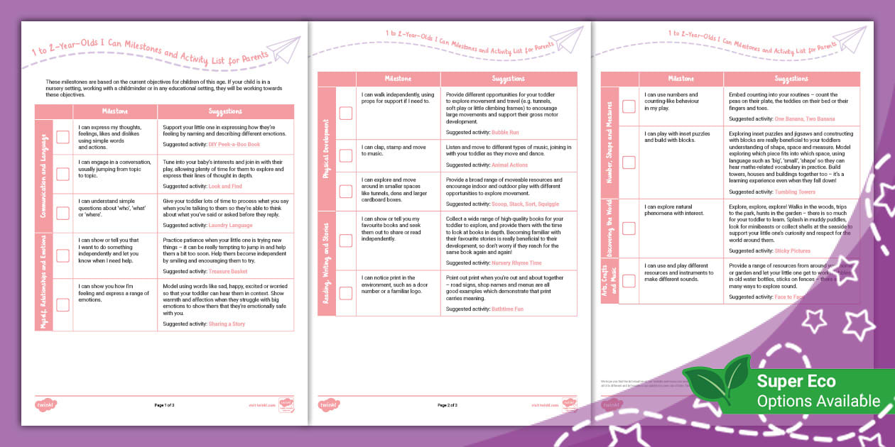 1 to 2-Year-Olds I Can Milestones and Activity List - Twinkl