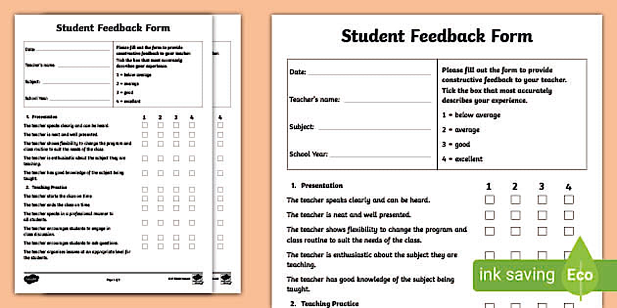 Editable Student Feedback Form - Twinkl