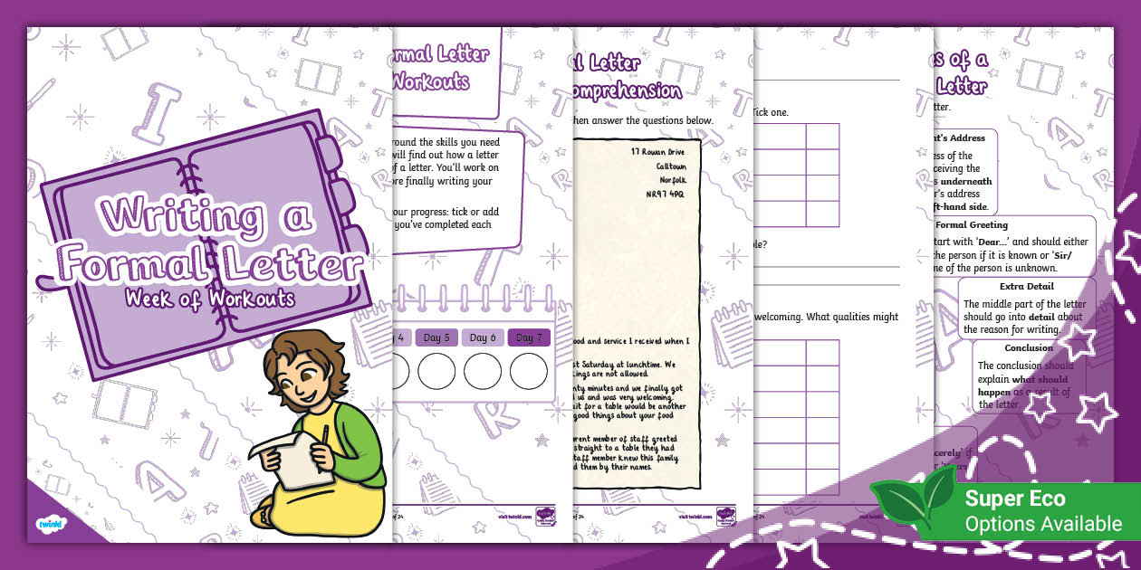 Writing a Formal Letter Week of Workouts (Ages 5 - 7)