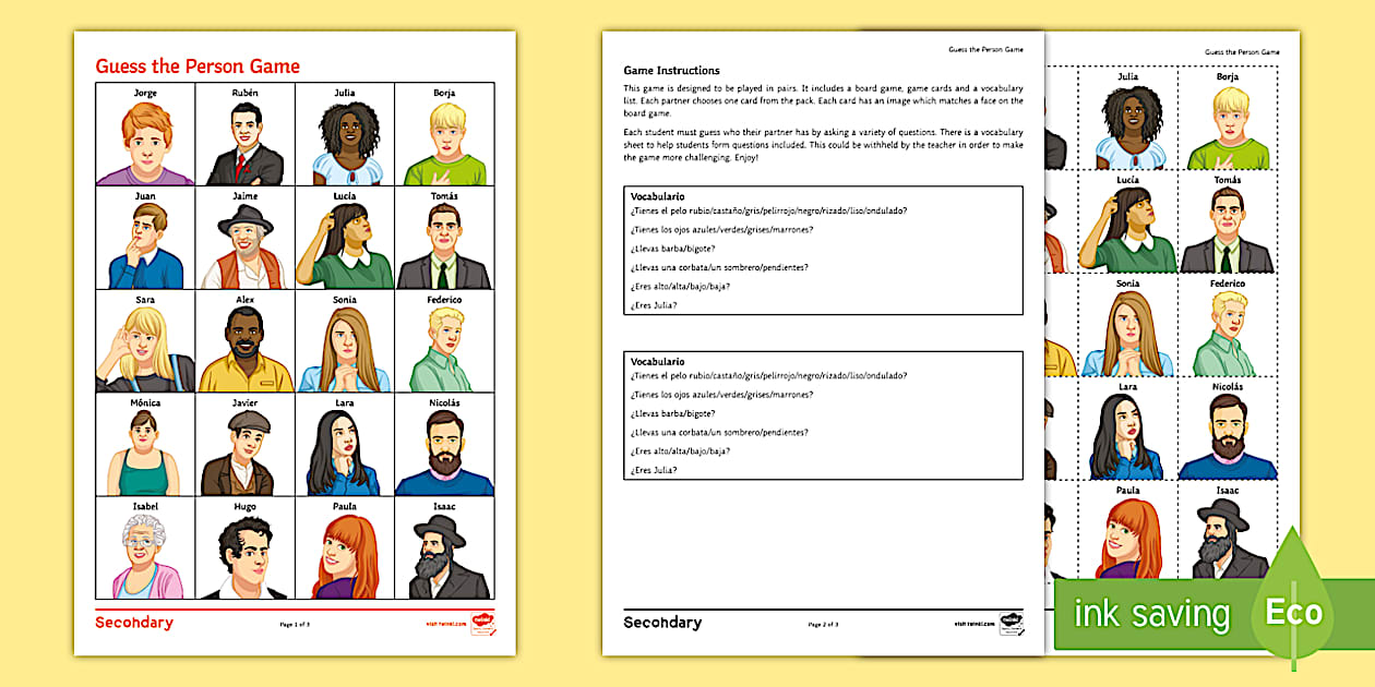 Guess the Person Spanish Board Game (Hecho por educadores)