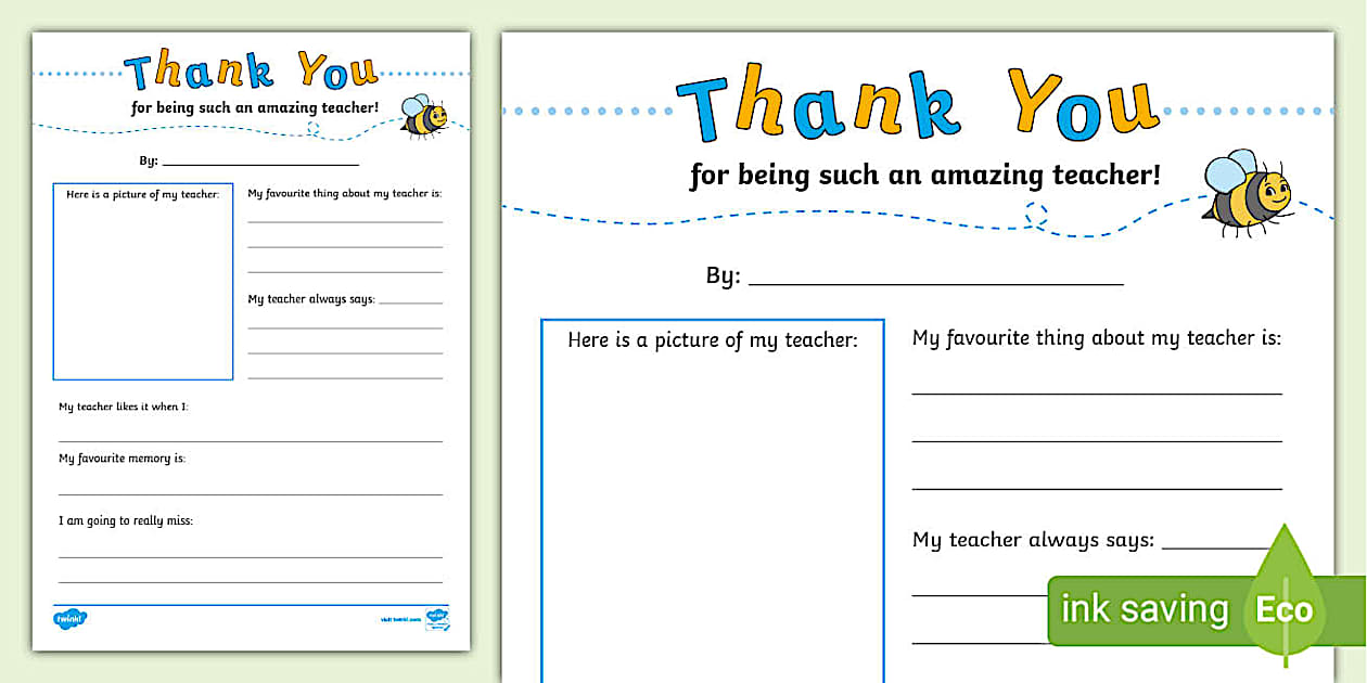 Editable Teacher Thank You Letter (teacher made) - Twinkl