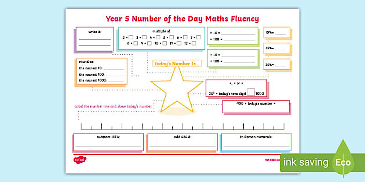 Year 5 Number of the Day Maths Fluency Activity Mat