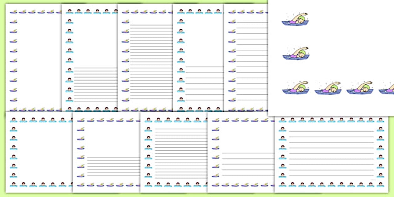 Editable Swimming Cap Portrait Page Borders (teacher made)