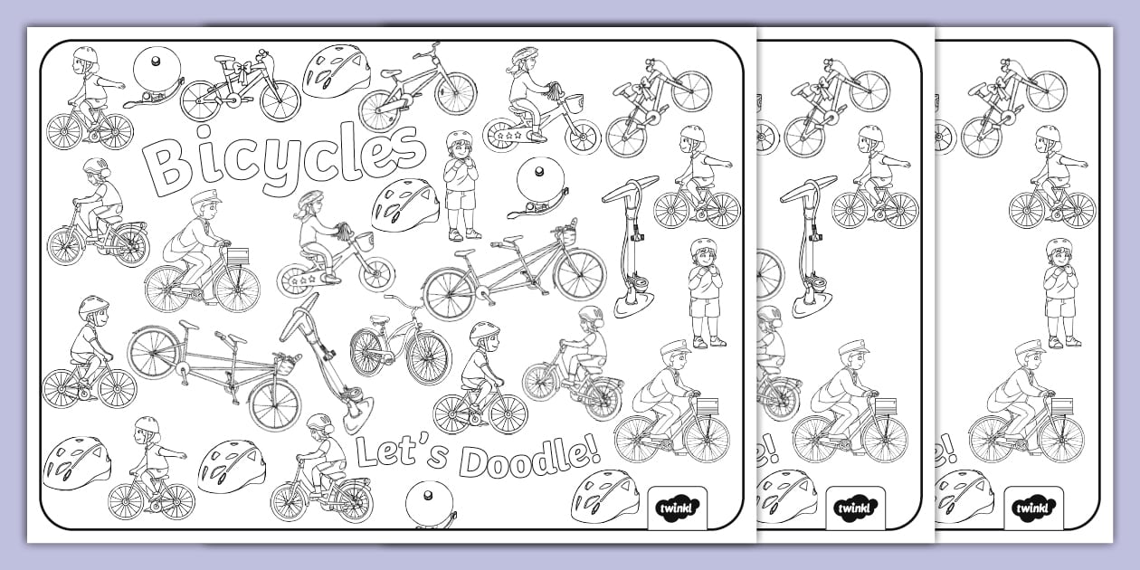 Bicycle Doodle Colouring Pages | Twinkl (teacher made)