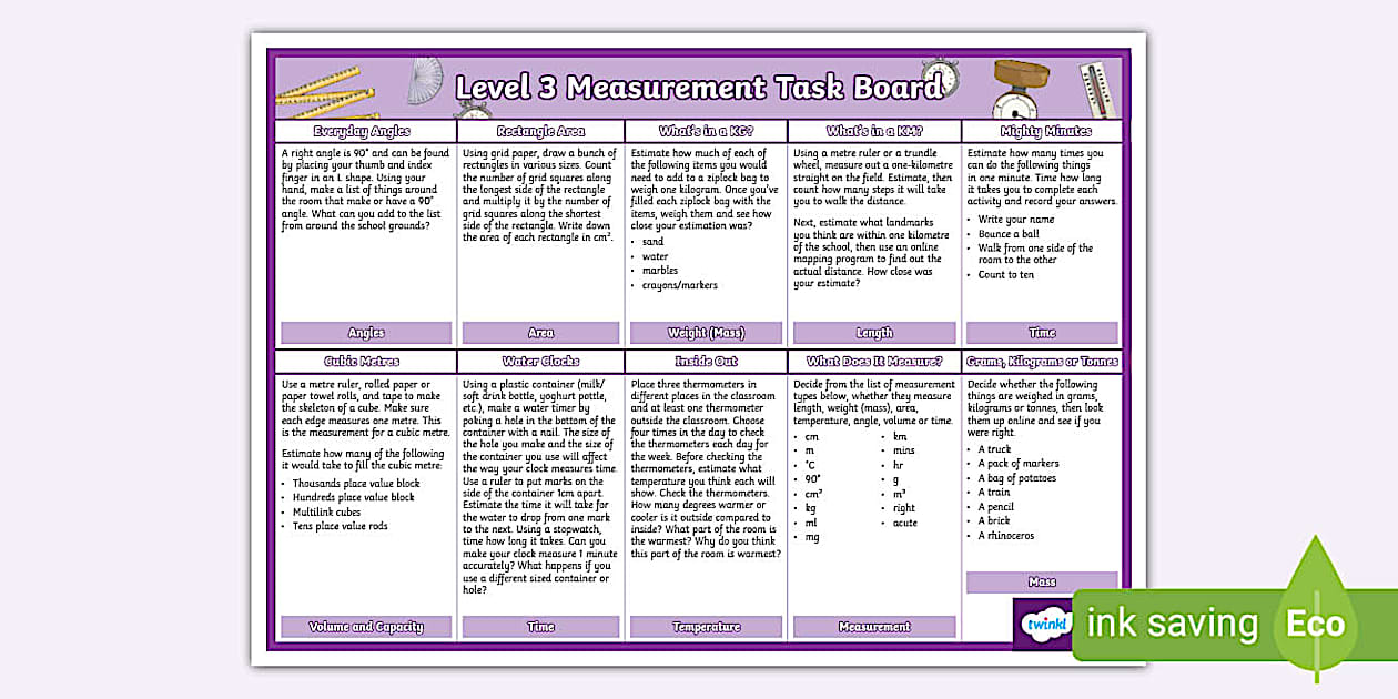 Level 3 Measurement Task Board (teacher made) - Twinkl