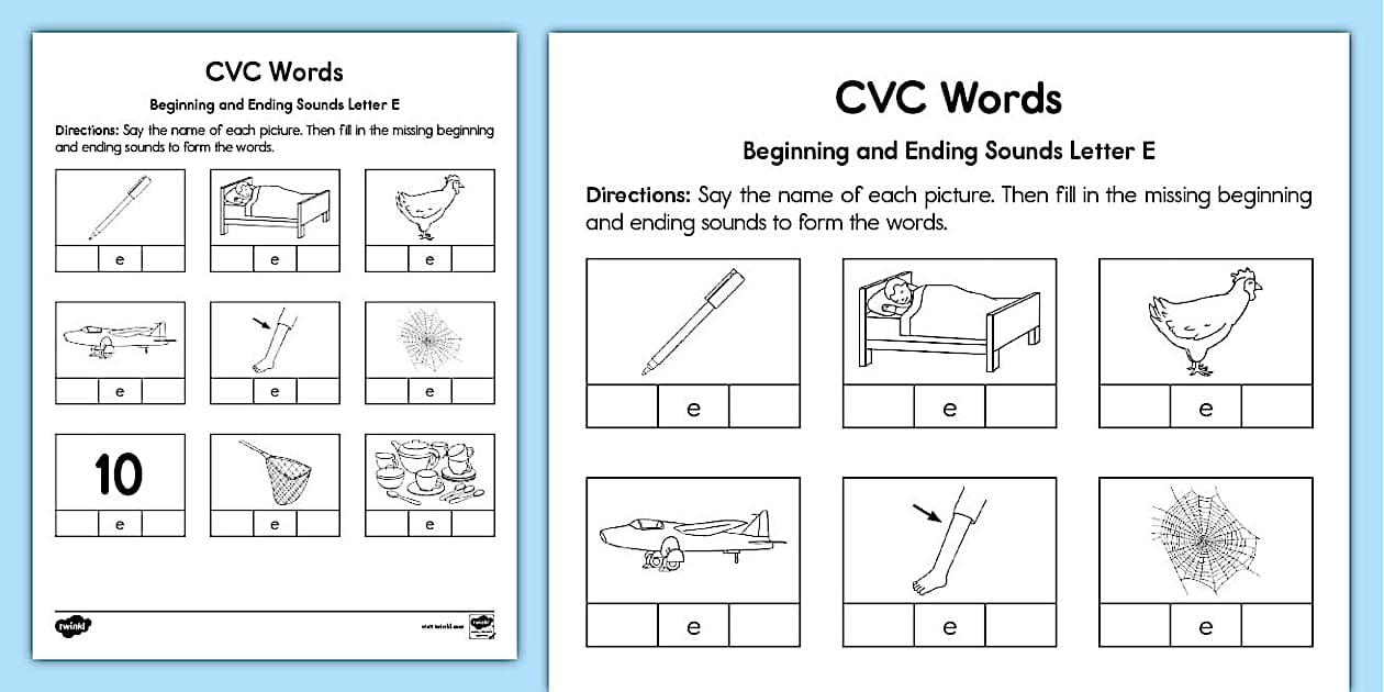 CVC Words Beginning and Ending Sounds Letter E Worksheet