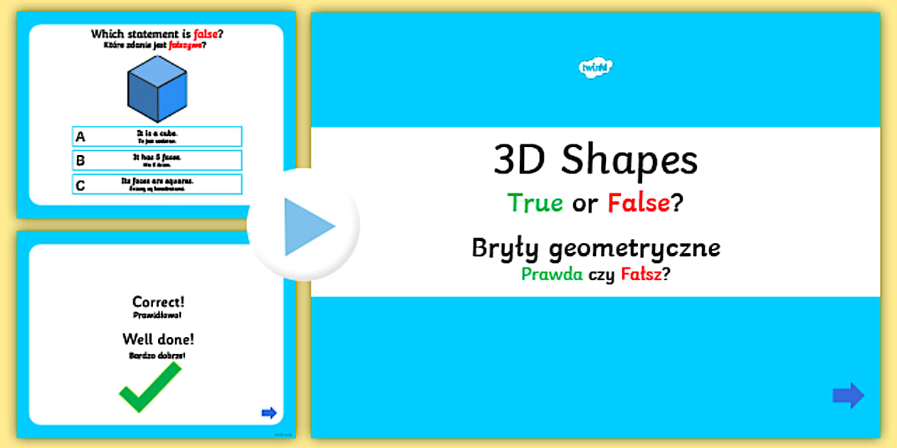 3D Shapes True or False Powerpoint Quiz English/Polish - 3D Shapes True or