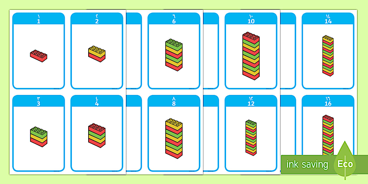 Build a Tower 1 to 30 Building Block Number Cards Arabic/English - Build A