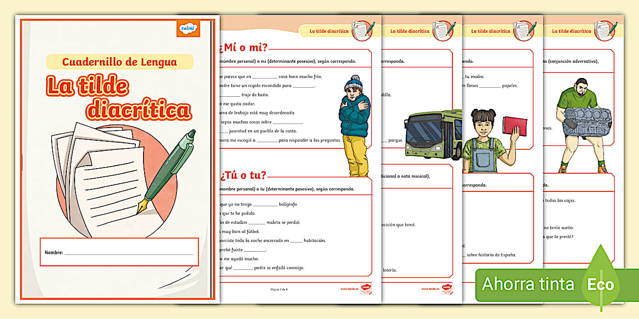 Cuadernillo de Lengua: La tilde diacrítica - Twinkl