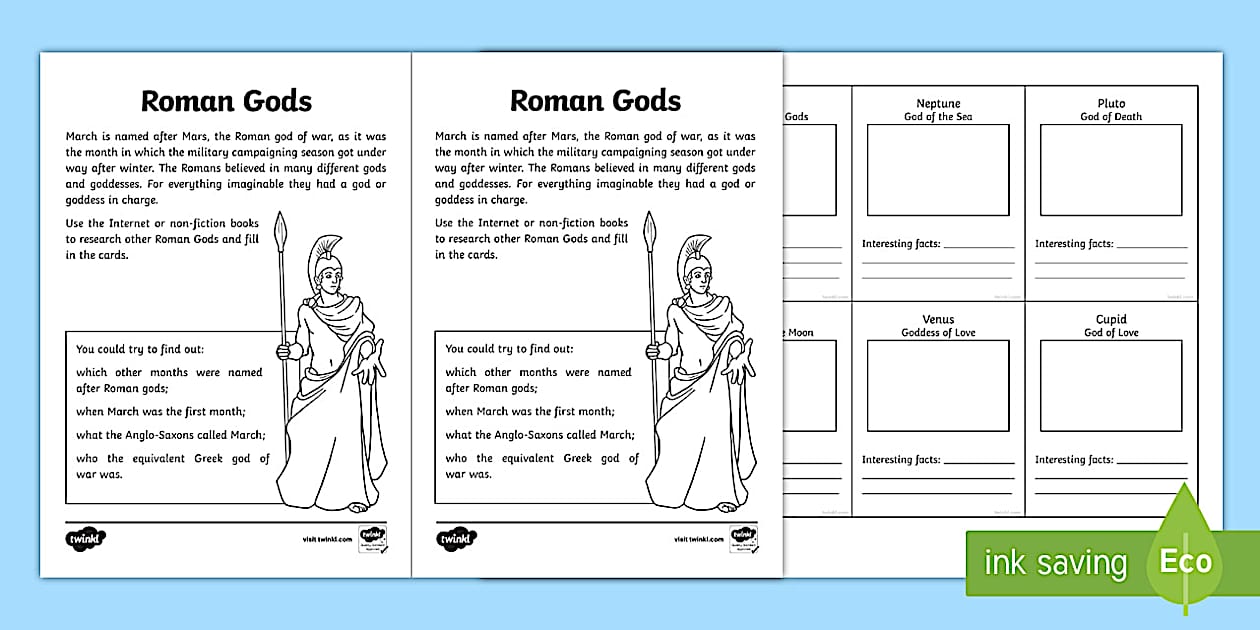 Editable Roman Gods Worksheet (teacher made) - Twinkl