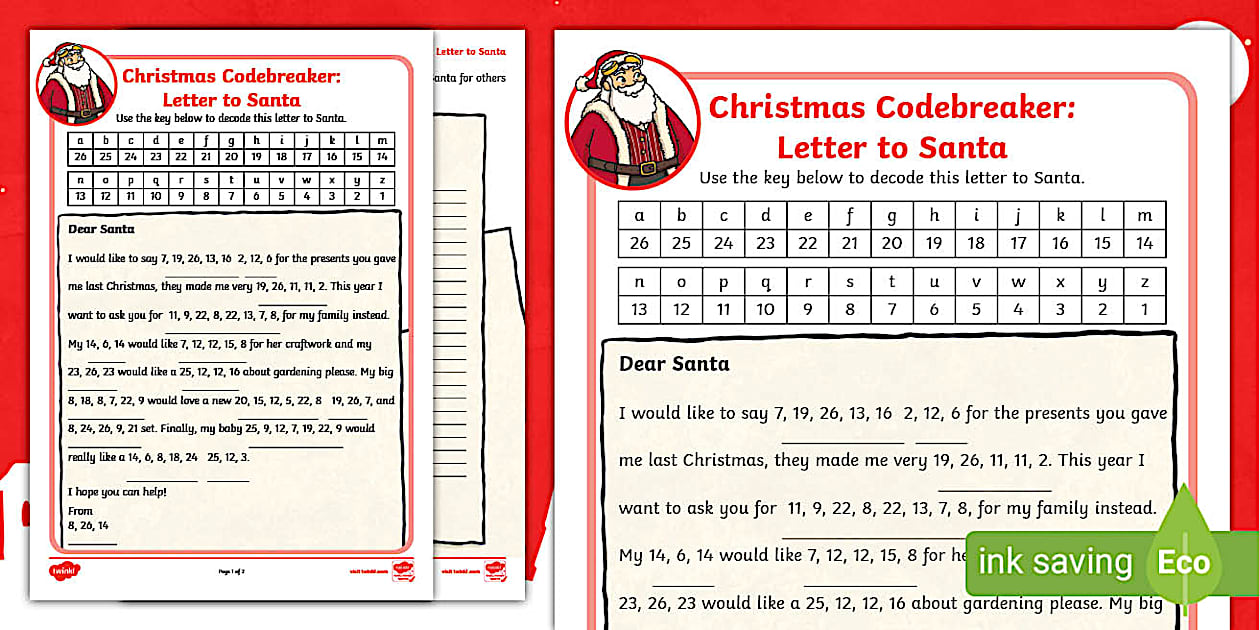 Christmas Codebreaker Activity - Santa Letter Maths for Kids