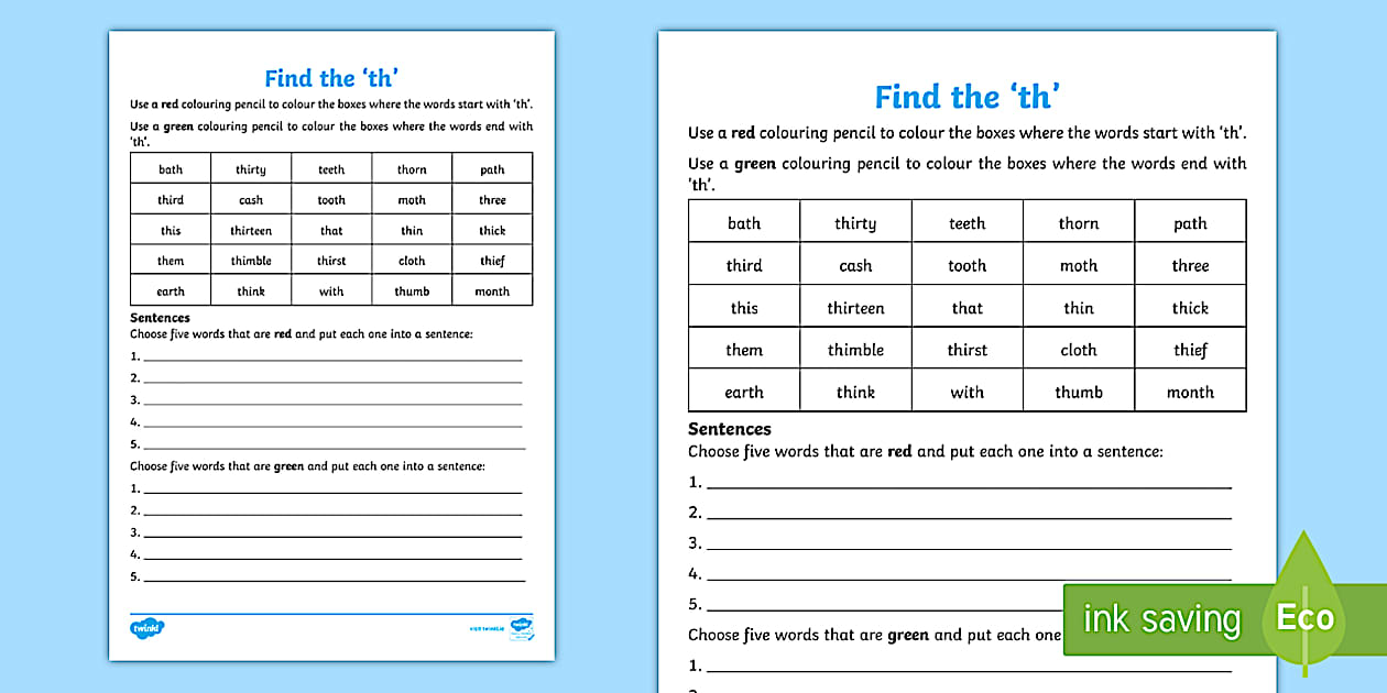 NSW Find the 'th' Worksheet (teacher made) - Twinkl