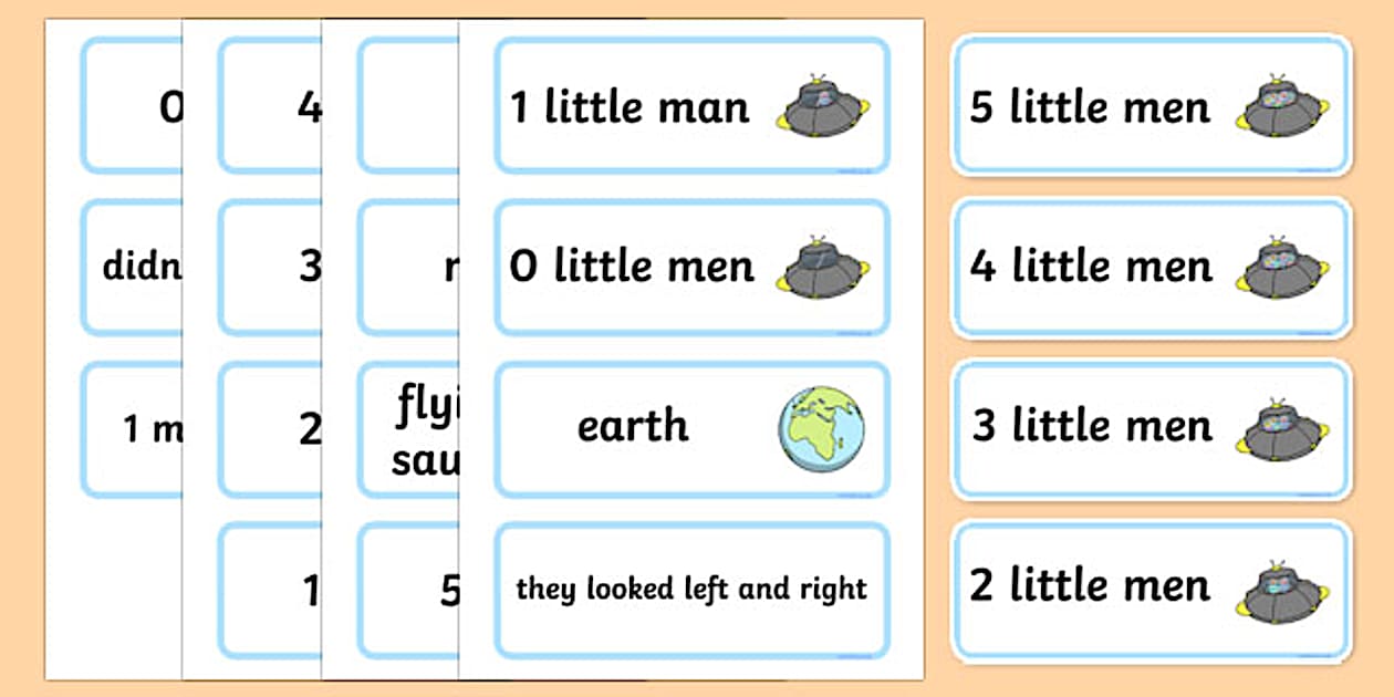 5 Little Men In A Flying Saucer Word Cards - Twinkl