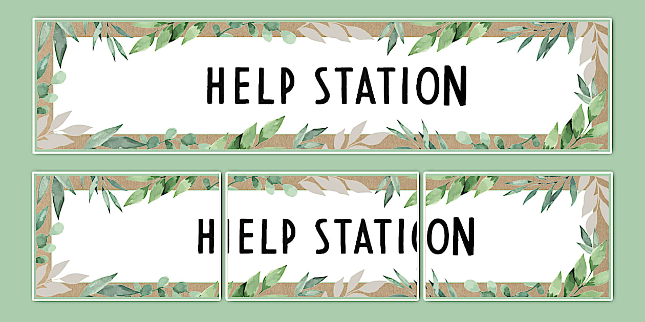 Muted Botanical Themed Help Station Display Banner - Twinkl