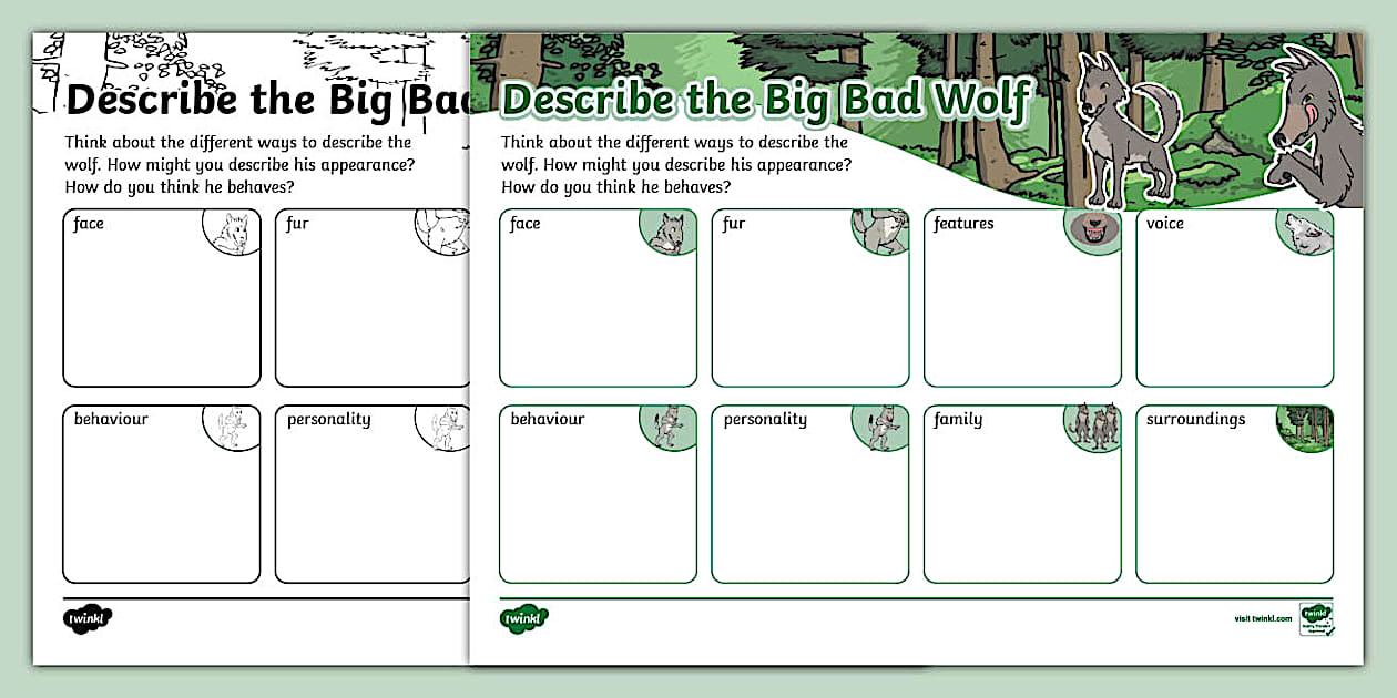 Big Bad Wolf Adjectives Worksheet (teacher made) - Twinkl