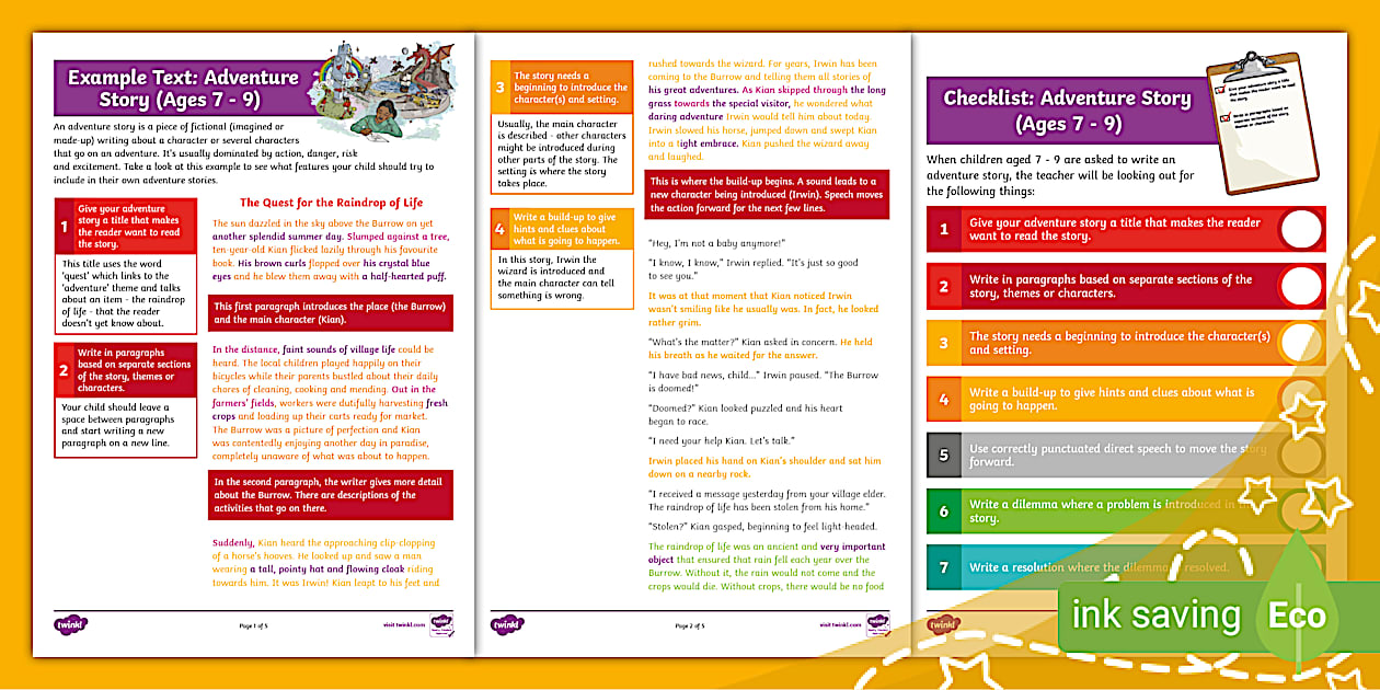 Example Text Pack for Parents: Adventure Story (Ages 7 - 9)