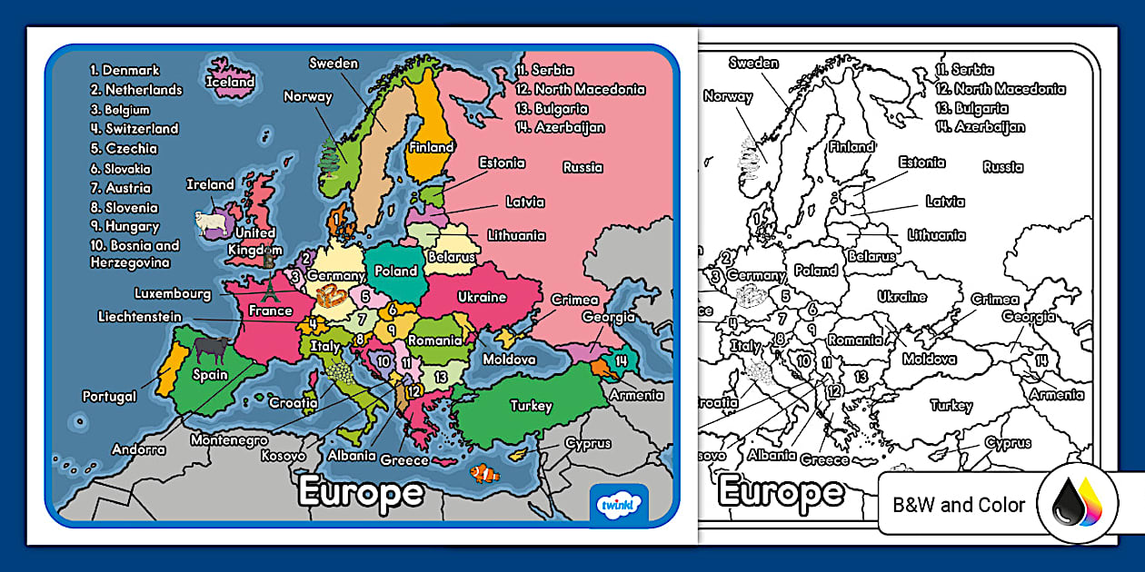 Printable European Map Labeled for Kids | Twinkl USA