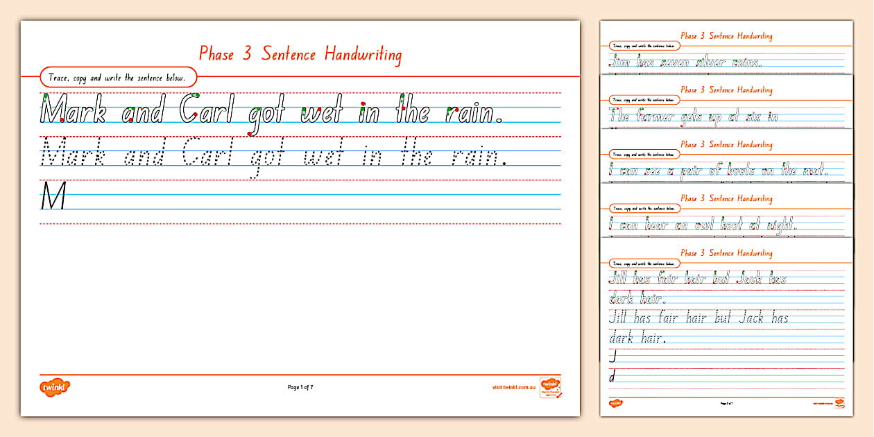 Phase 3 Sentence Handwriting Sheets - Twinkl