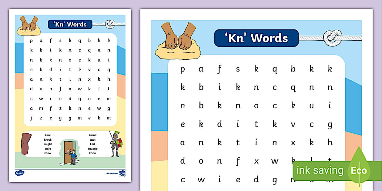 'kn' Word Search,Phase 5 (teacher made) - Twinkl