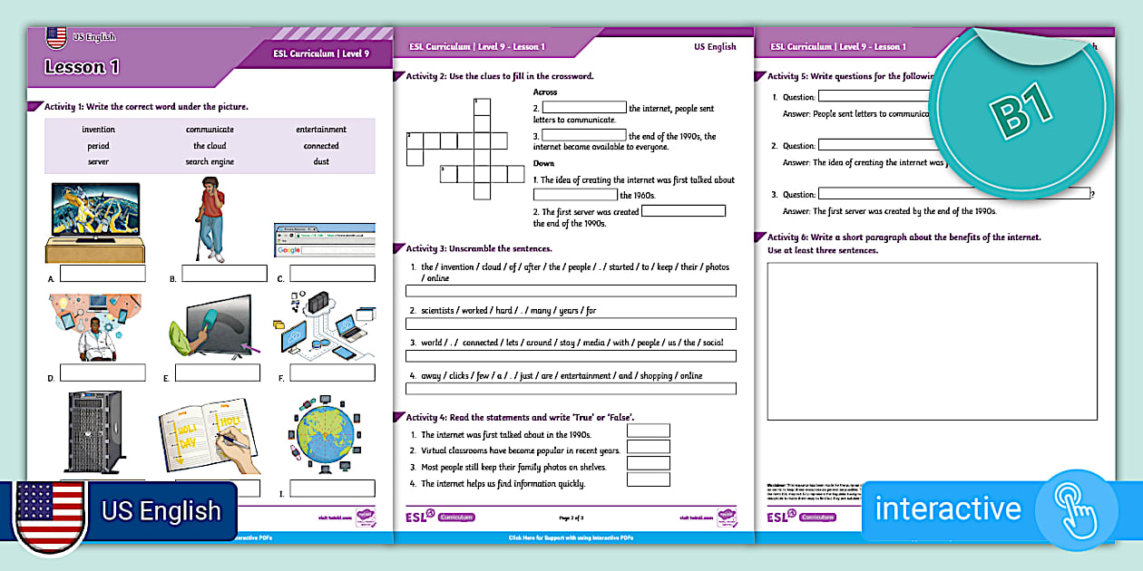 ESL Curriculum US Version Level 9 Lesson 1 Interactive Sheet