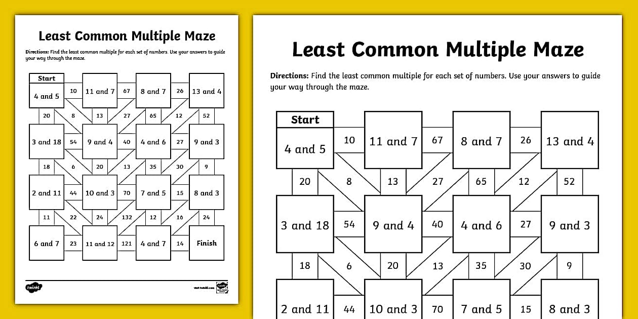 Sixth Grade Least Common Multiple Maze (teacher made)