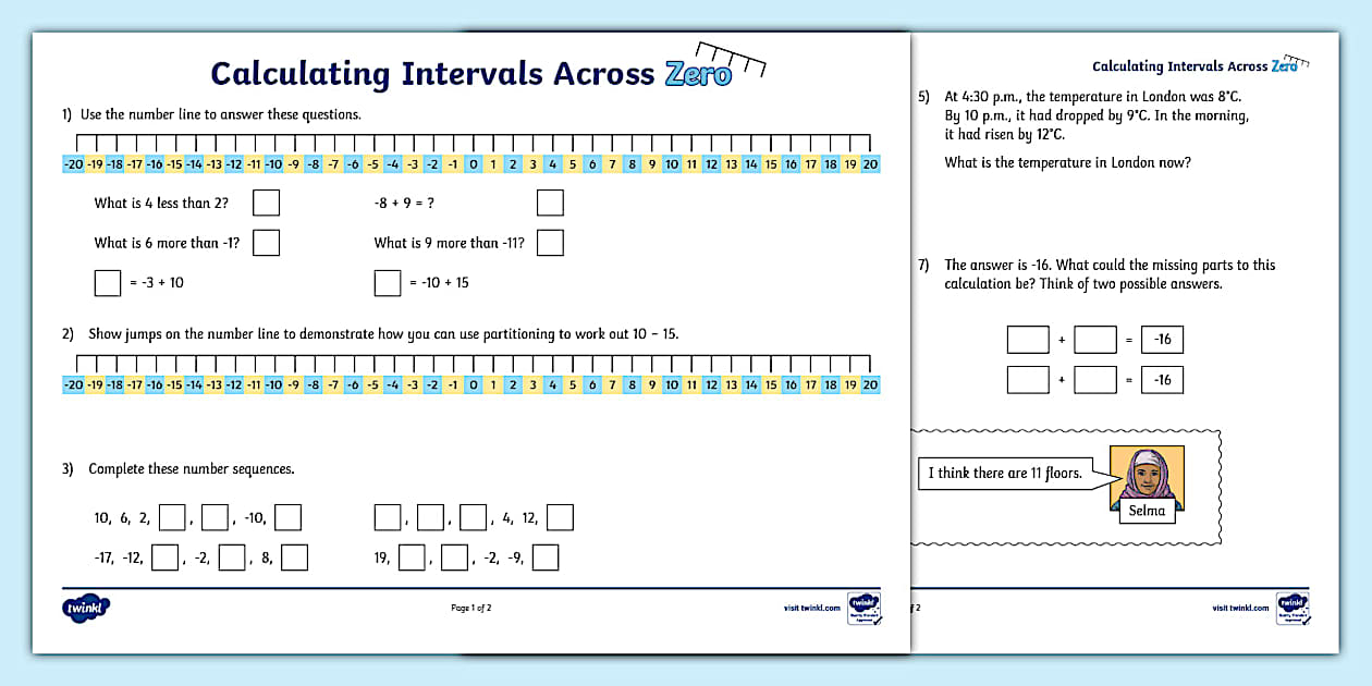 👉 Calculating Intervals Across Zero Activity Sheet
