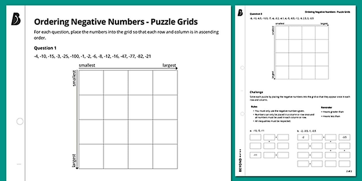 👉 Ordering Negative Numbers - Puzzle Grids | KS3 Maths