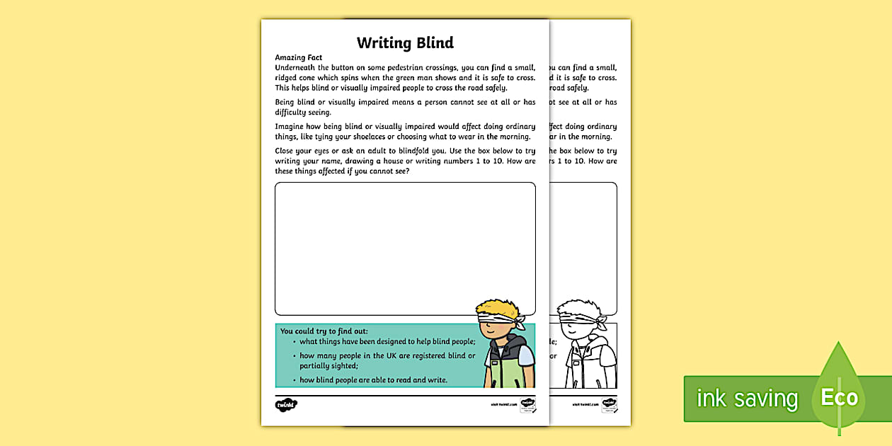 Black and White Writing Blind Worksheet (teacher made)