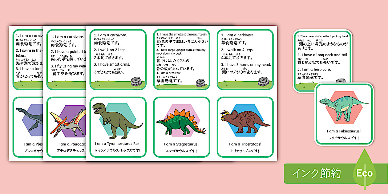 恐竜のマッチングゲーム 英語と日本語 Dinosaur Information Matching Cards- Japanese and ...