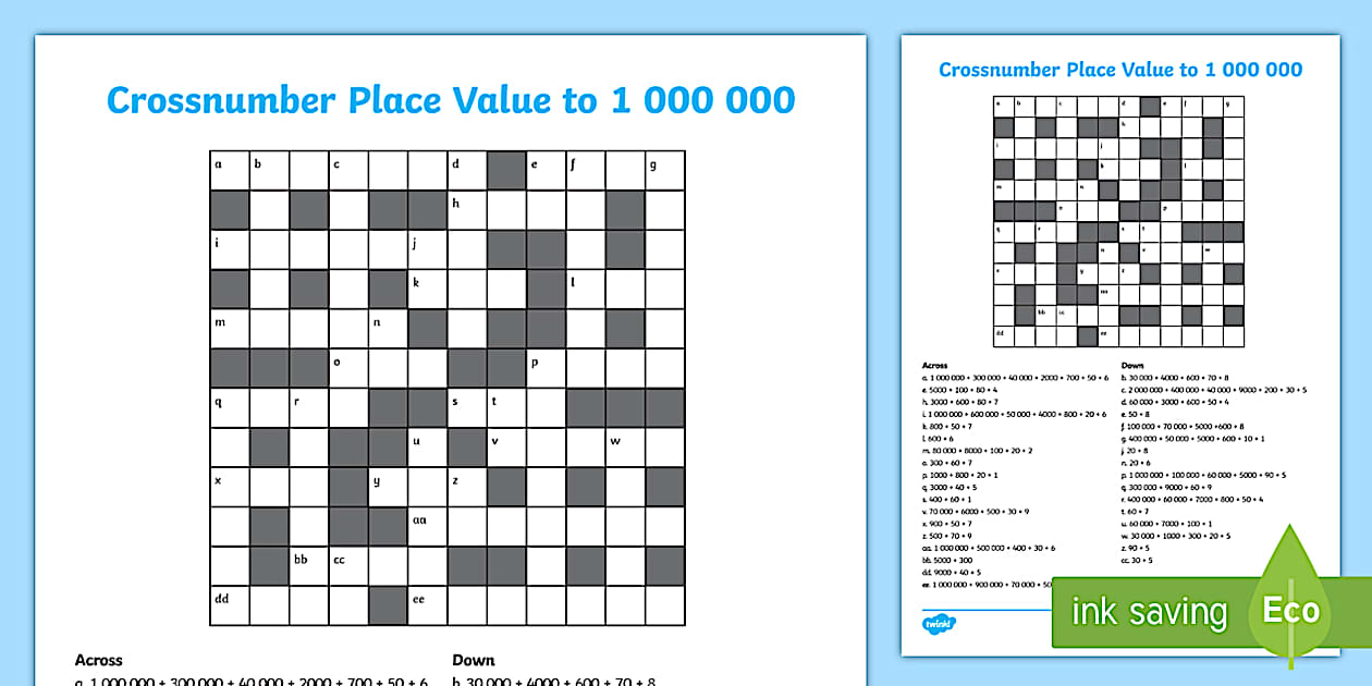 Crossnumber Place Value Worksheet - Maths - Year 6 - Twinkl
