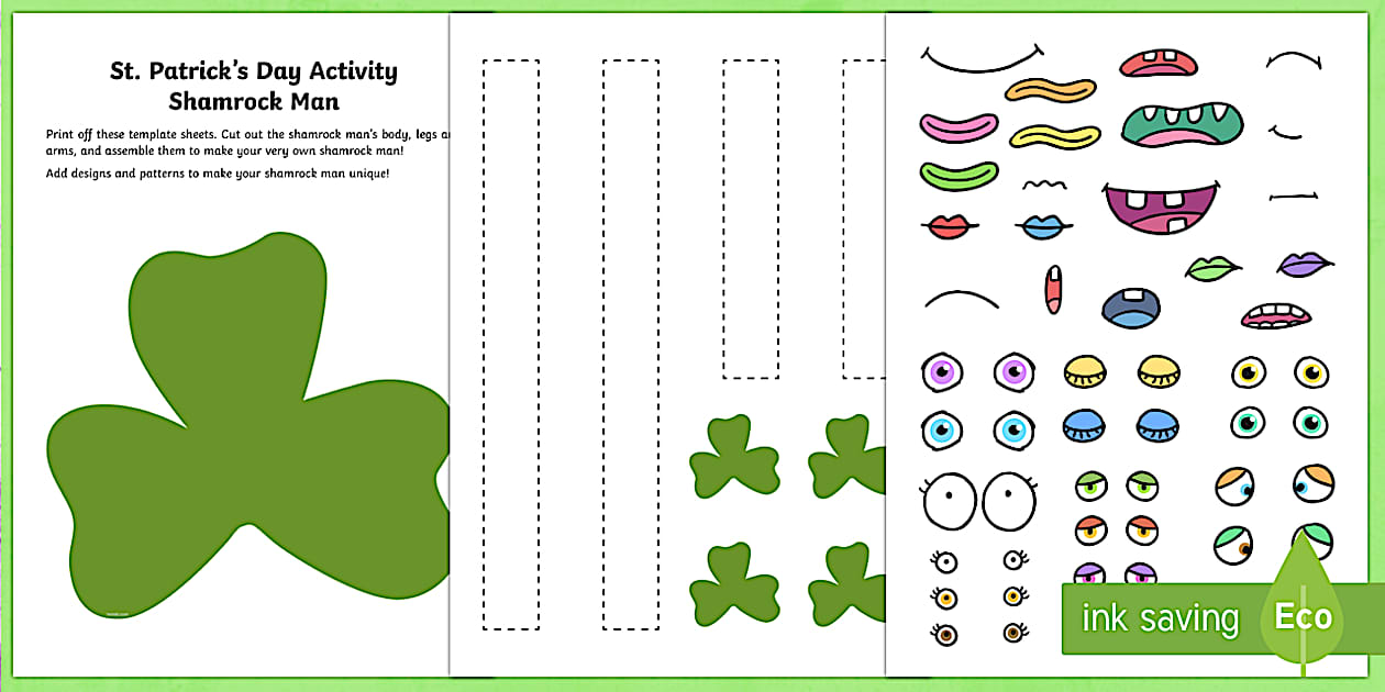 Black and White St. Patrick's Day Shamrock Art Activity Worksheet