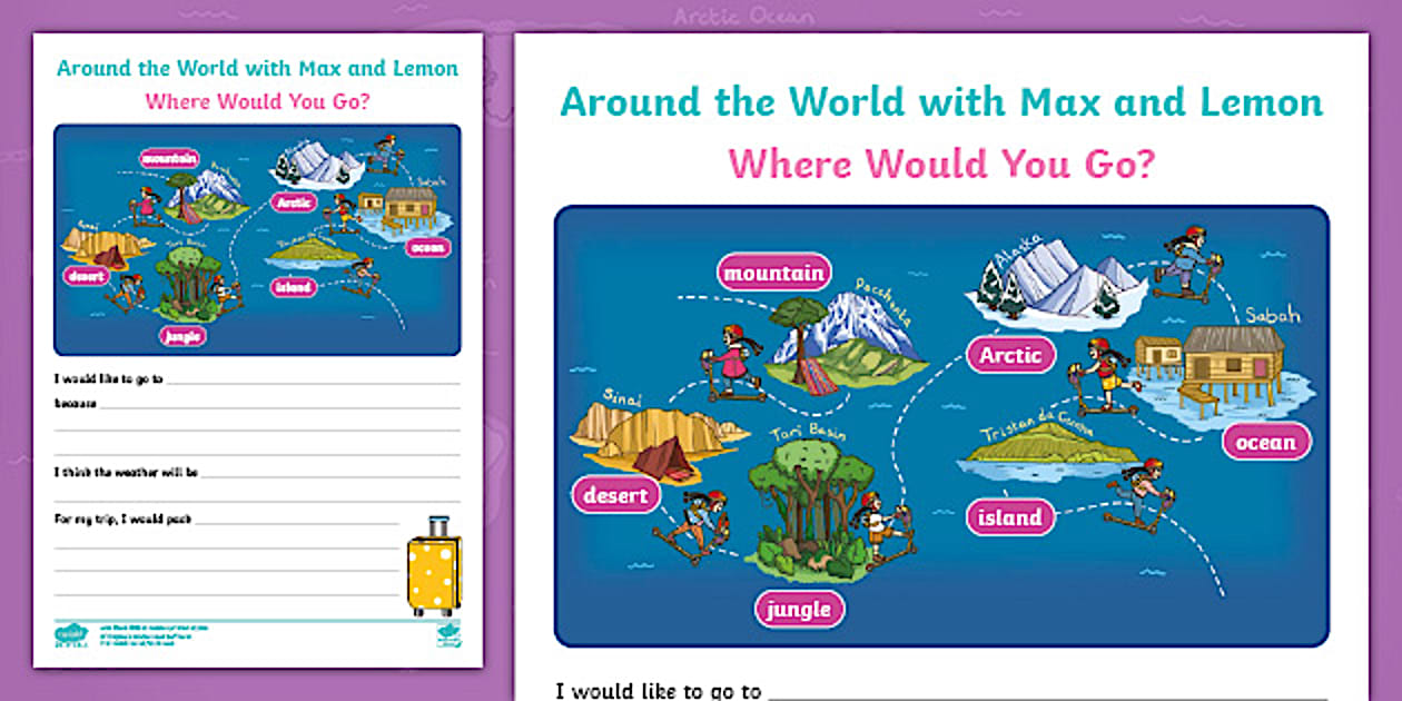 Editable Around the World with Max and Lemon: Where Would You Go? Writing